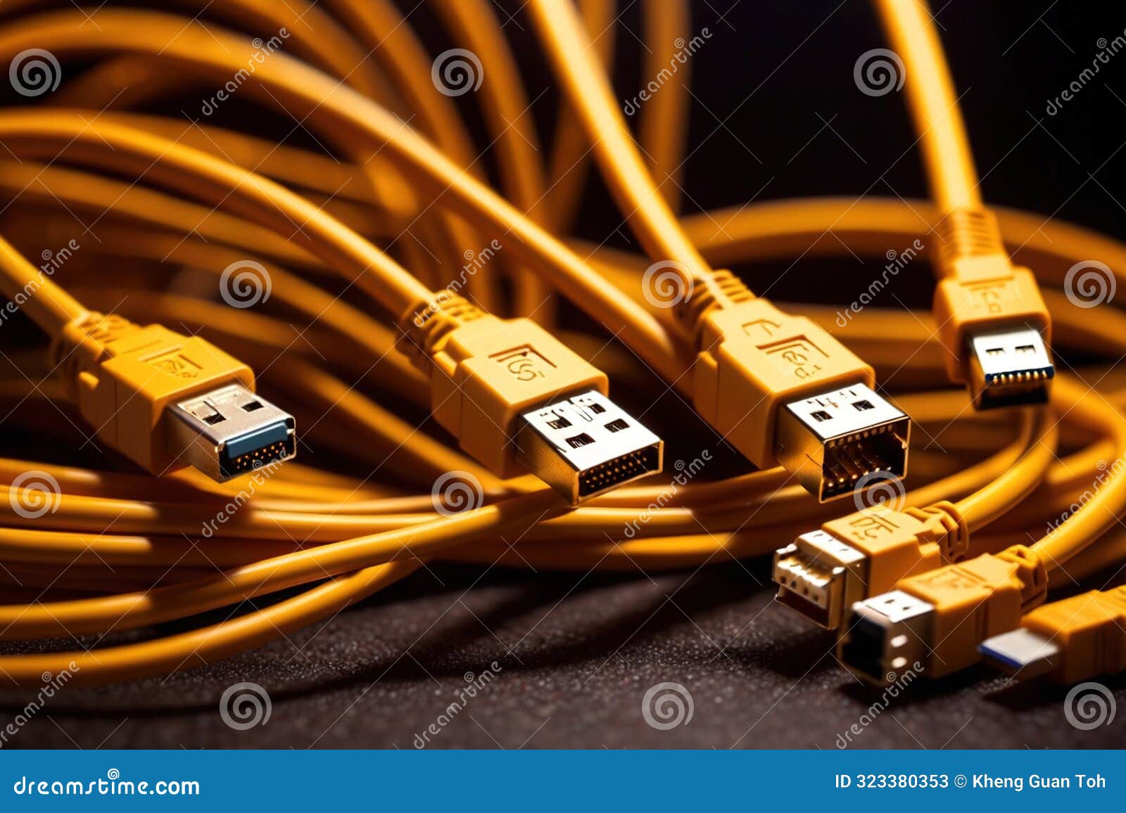 Yellow Data Cables, Computer Technolocy ICT Data Transfer Wires Stock ...