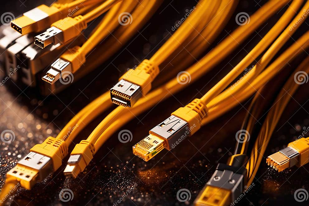 Yellow Data Cables, Computer Technolocy ICT Data Transfer Wires Stock ...