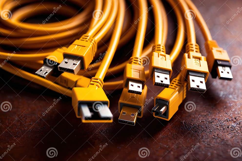 Yellow Data Cables, Computer Technolocy ICT Data Transfer Wires Stock ...