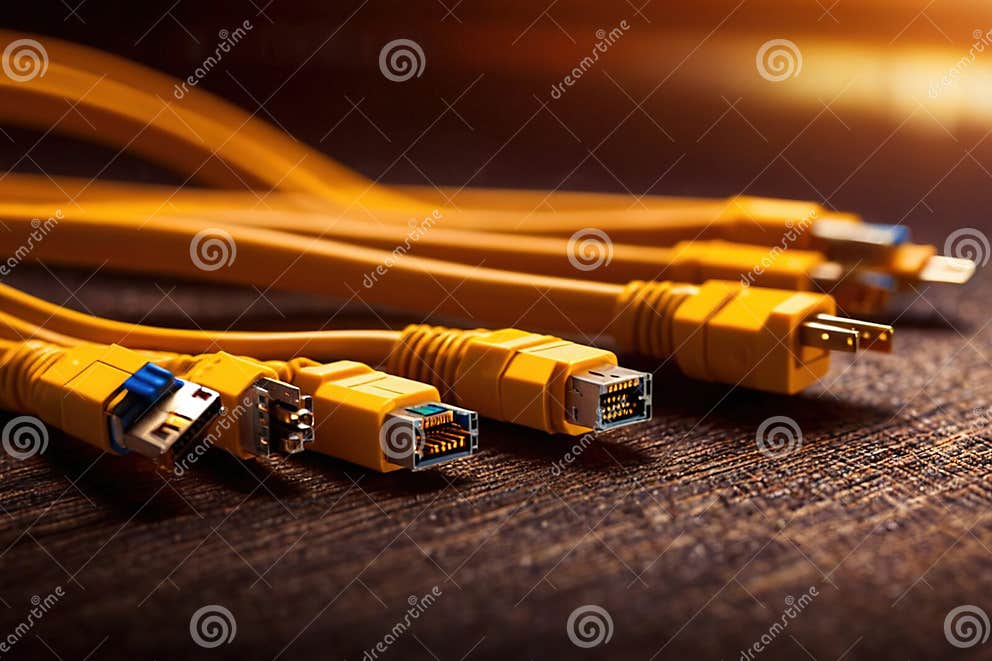 Yellow Data Cables, Computer Technolocy ICT Data Transfer Wires Stock ...