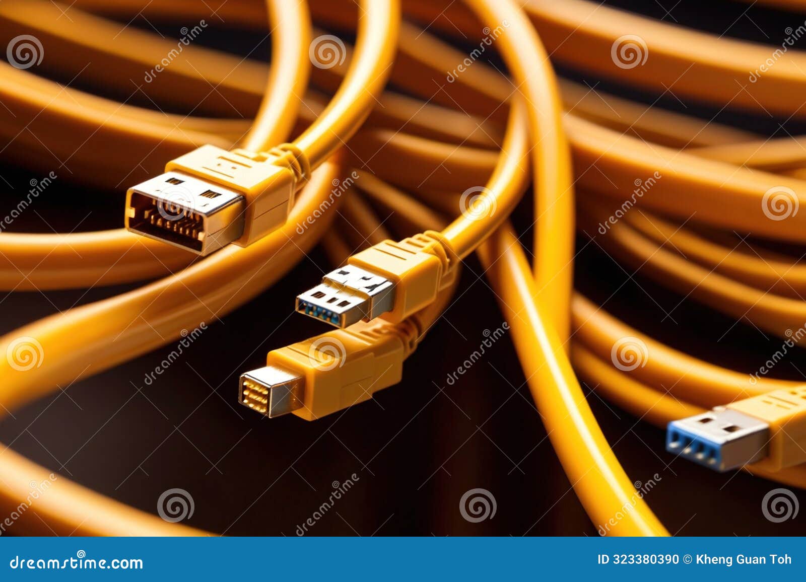 Yellow Data Cables, Computer Technolocy ICT Data Transfer Wires Stock ...