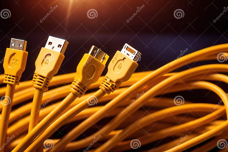 Yellow Data Cables, Computer Technolocy ICT Data Transfer Wires Stock ...