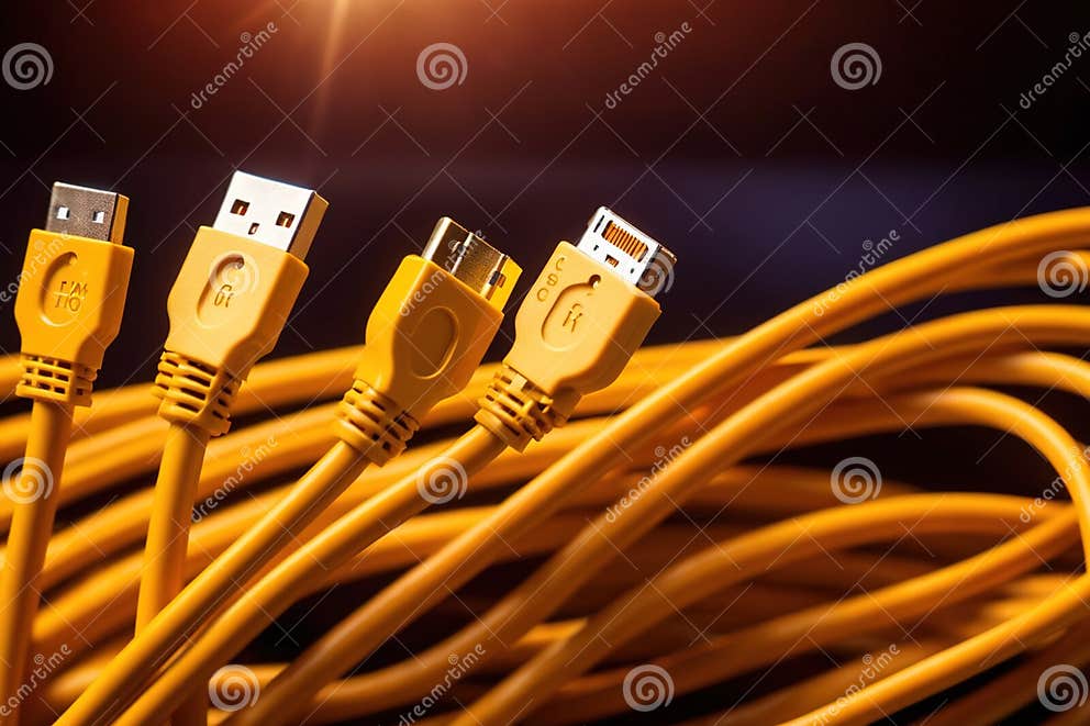 Yellow Data Cables, Computer Technolocy ICT Data Transfer Wires Stock ...