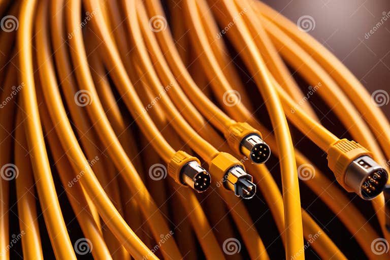 Yellow Data Cables, Computer Technolocy ICT Data Transfer Wires Stock ...