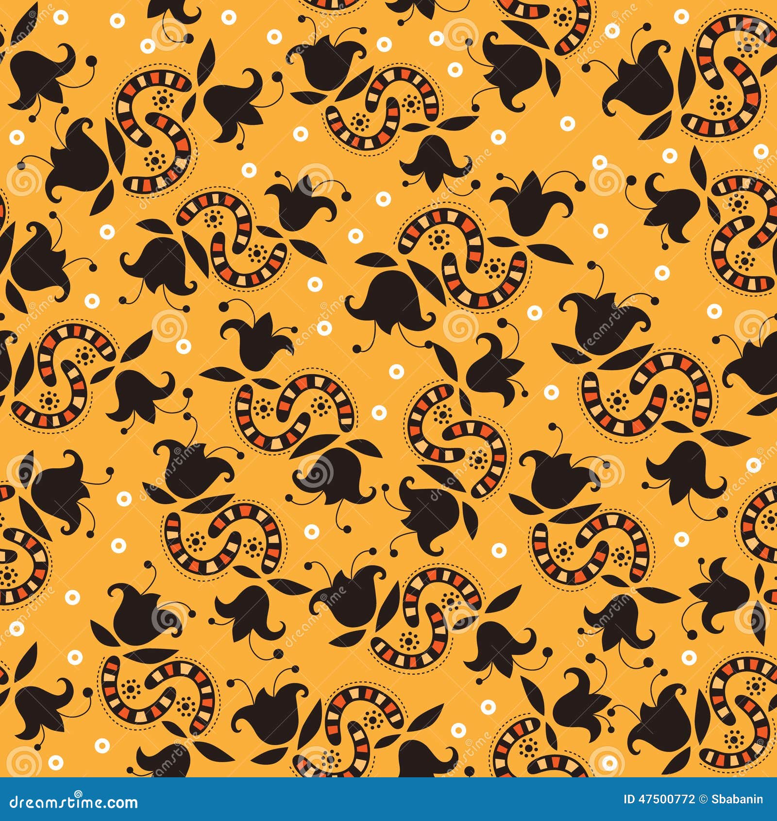 Yellow Decorative Pattern with Dark Flowers Stock Vector - Illustration ...