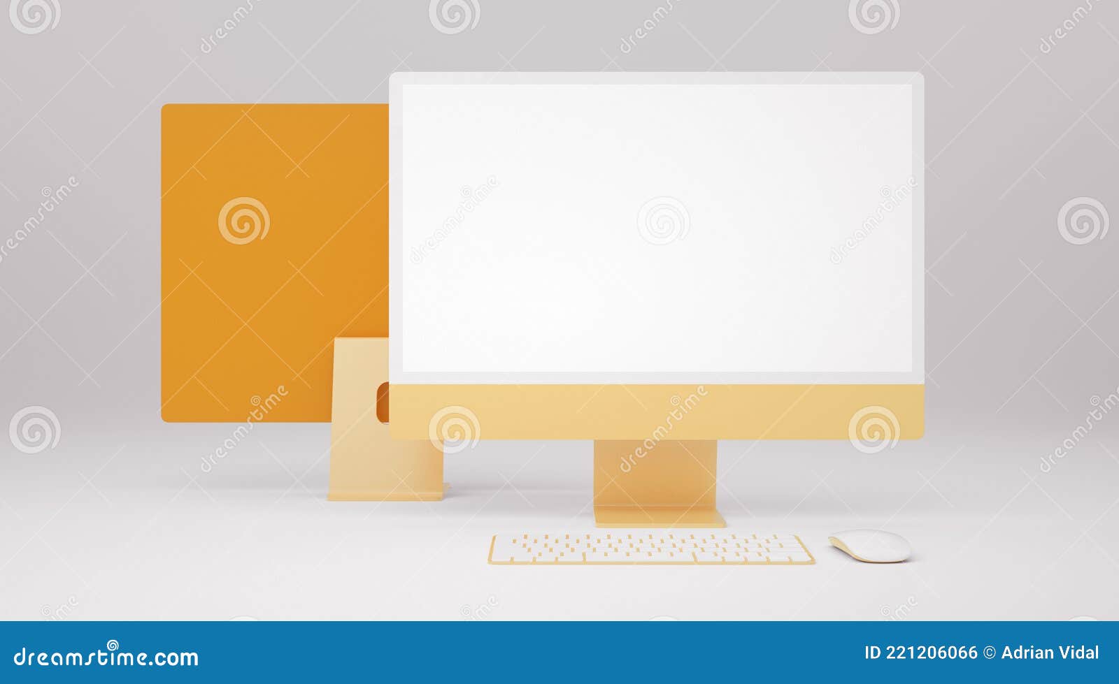 Yellow Desk Computer Monitor Blank Screen Mockup for Web and App Design ...