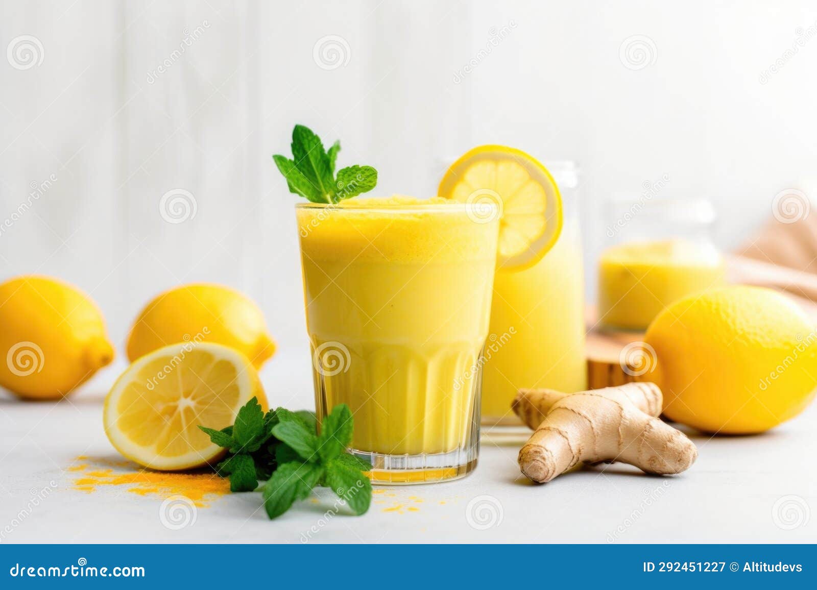 Yellow Detox Smoothie with a Lemon Slice by the Side Stock Image ...