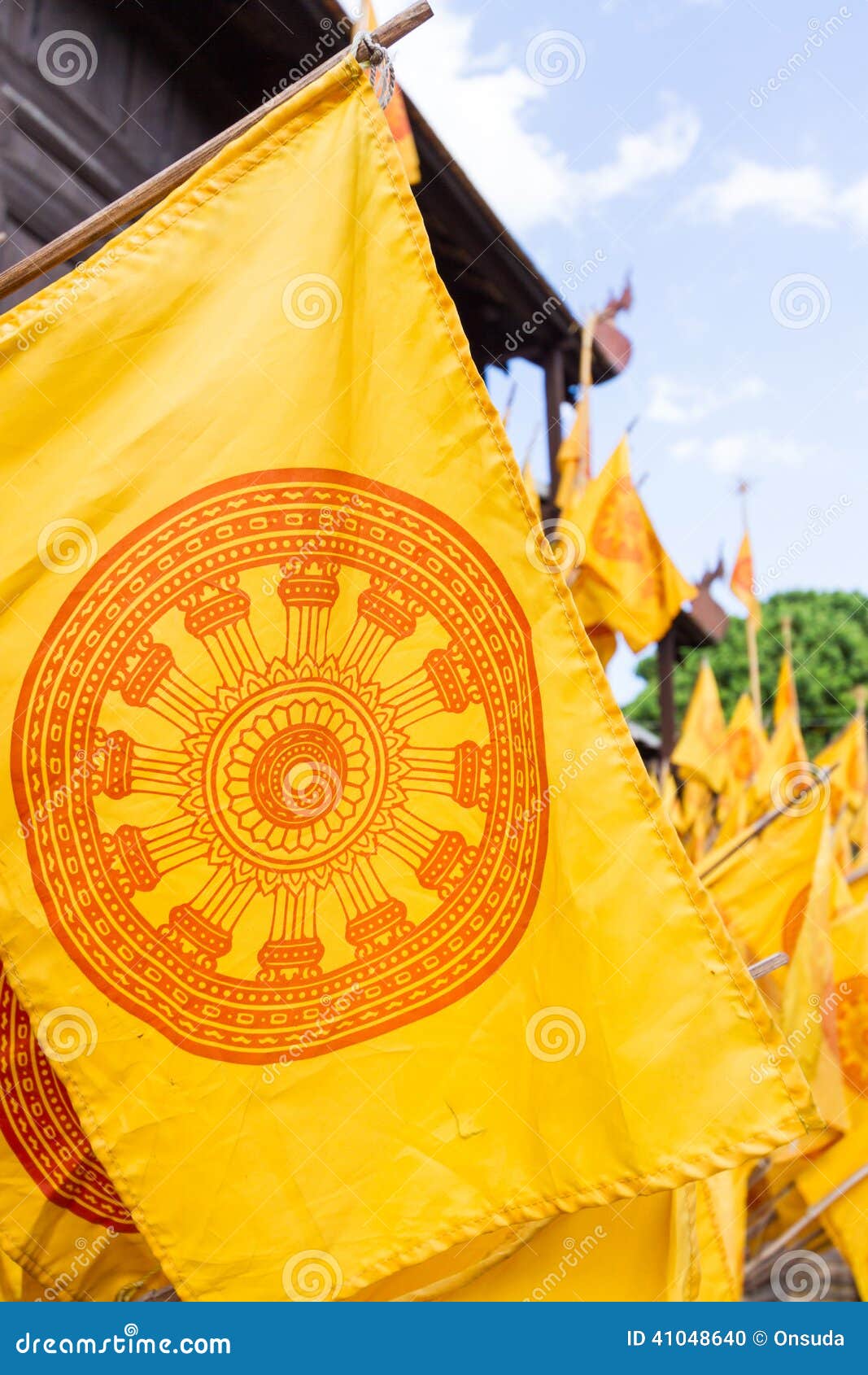 Yellow dharmachakra flag stock photo. Image of golden - 41048640
