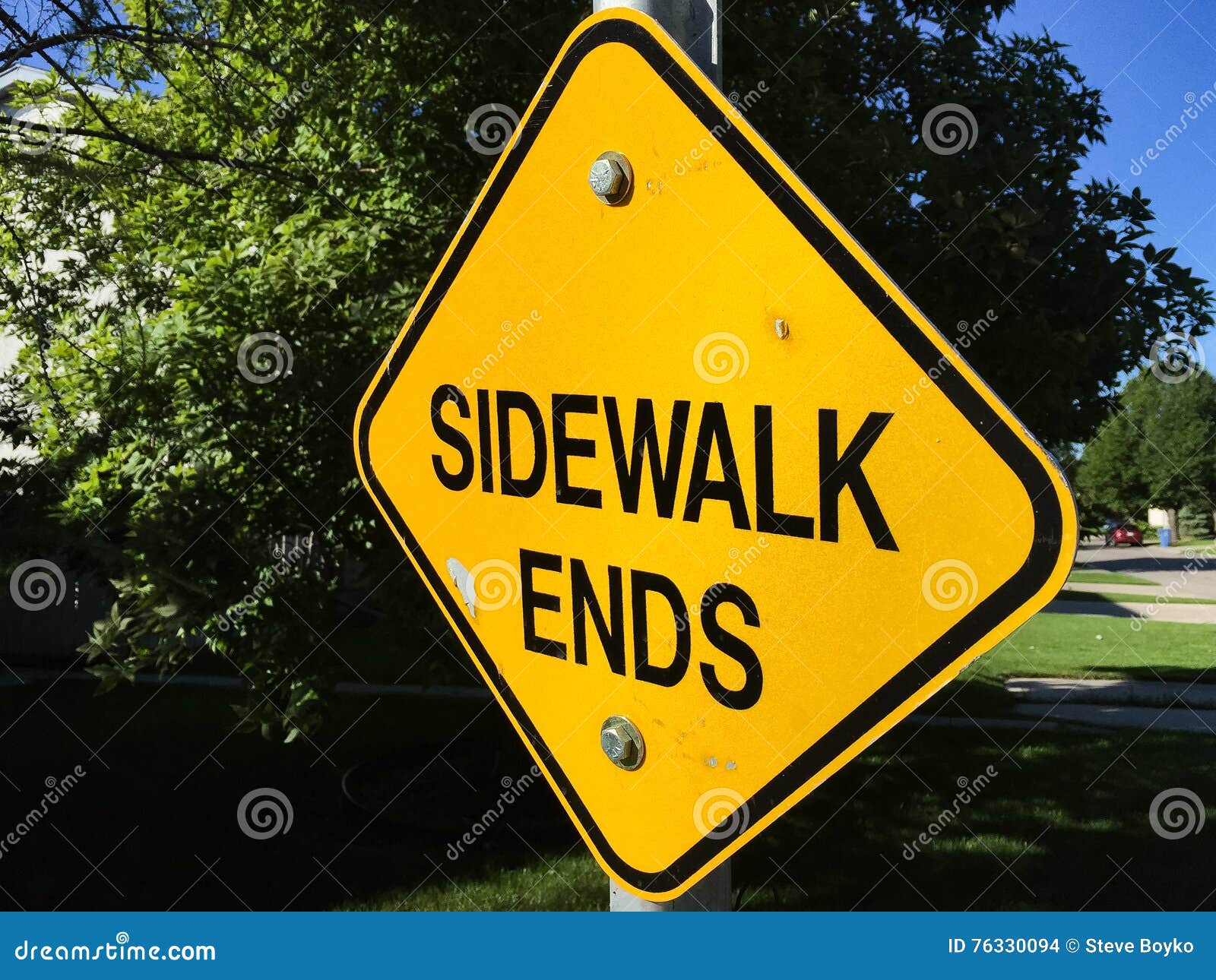 Yellow Diamond Shaped SIDEWALK ENDS Sign Stock Photo - Image of rule ...