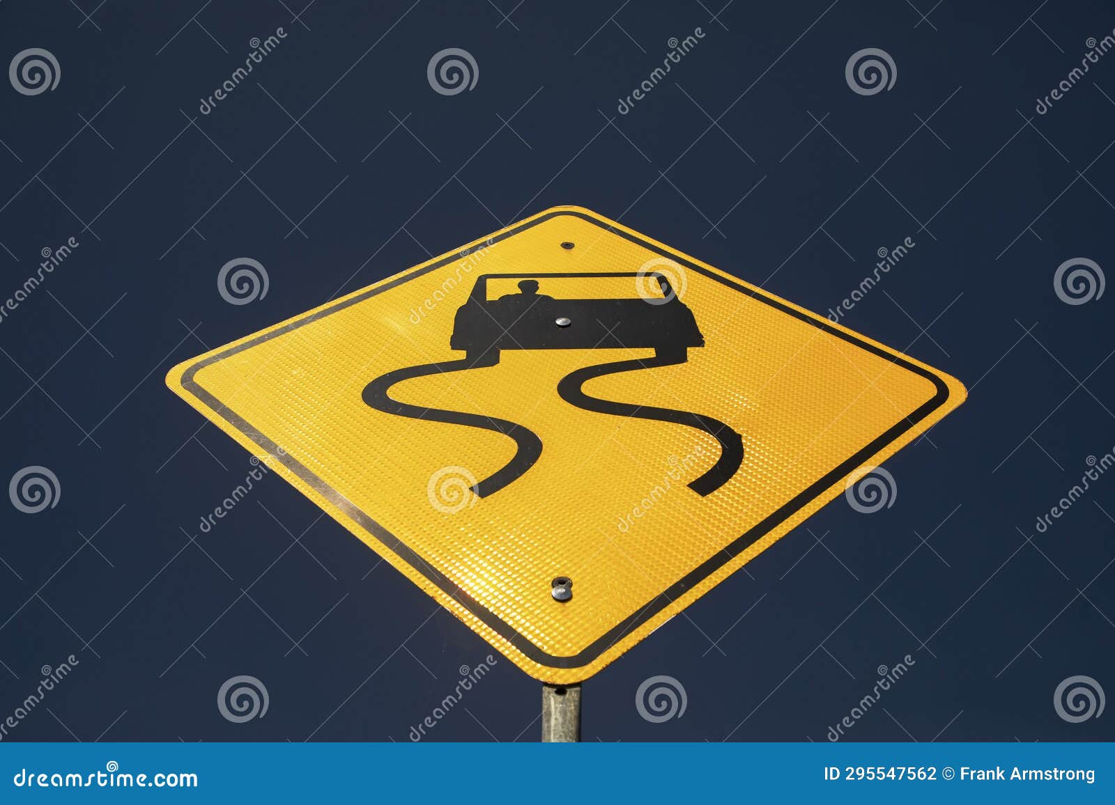 Yellow Diamond Shaped Sign Warning the Road Can Be Slippery Stock Photo ...