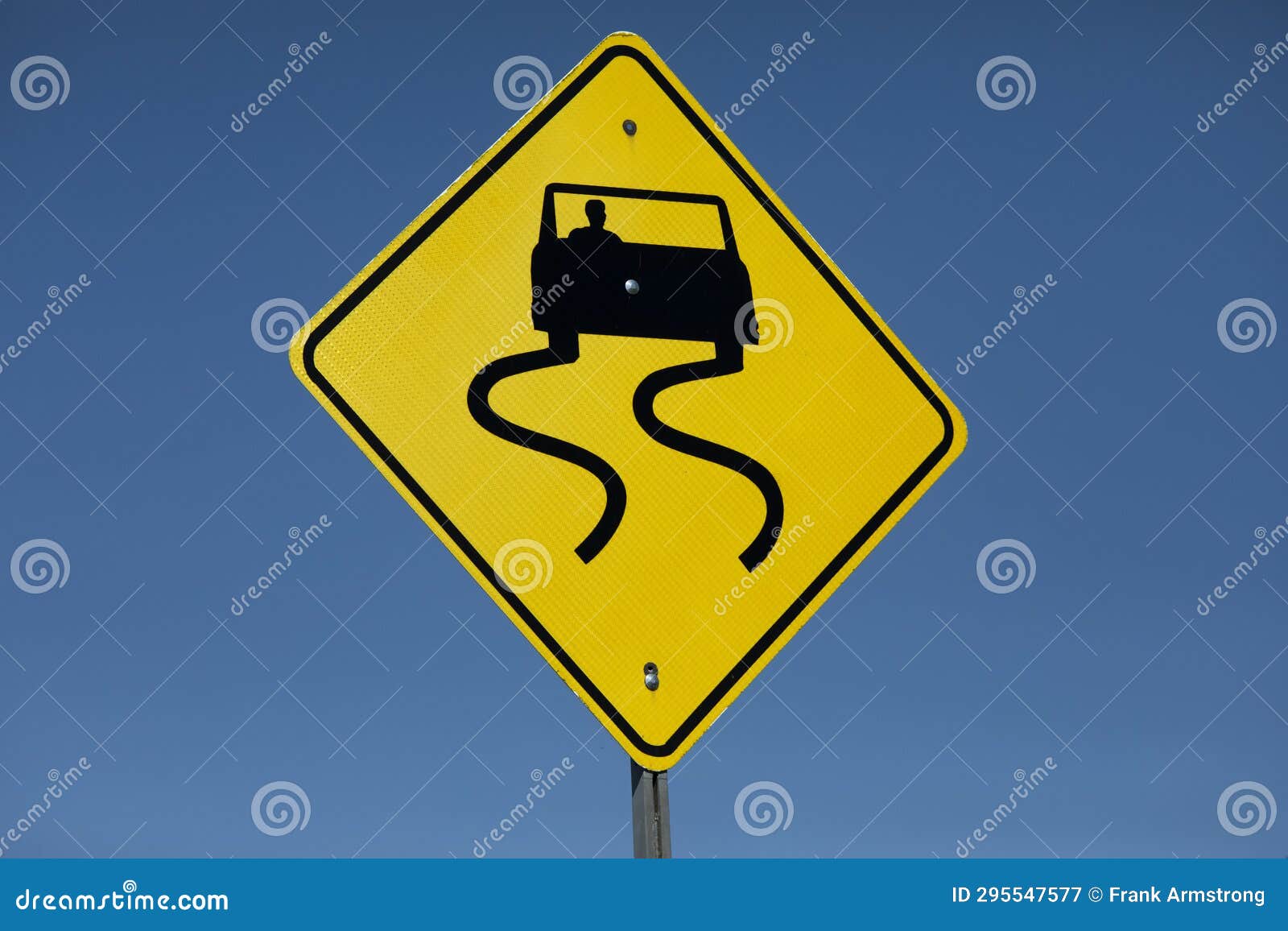 Yellow Diamond Shaped Sign Warning the Road Can Be Slippery Stock Image ...