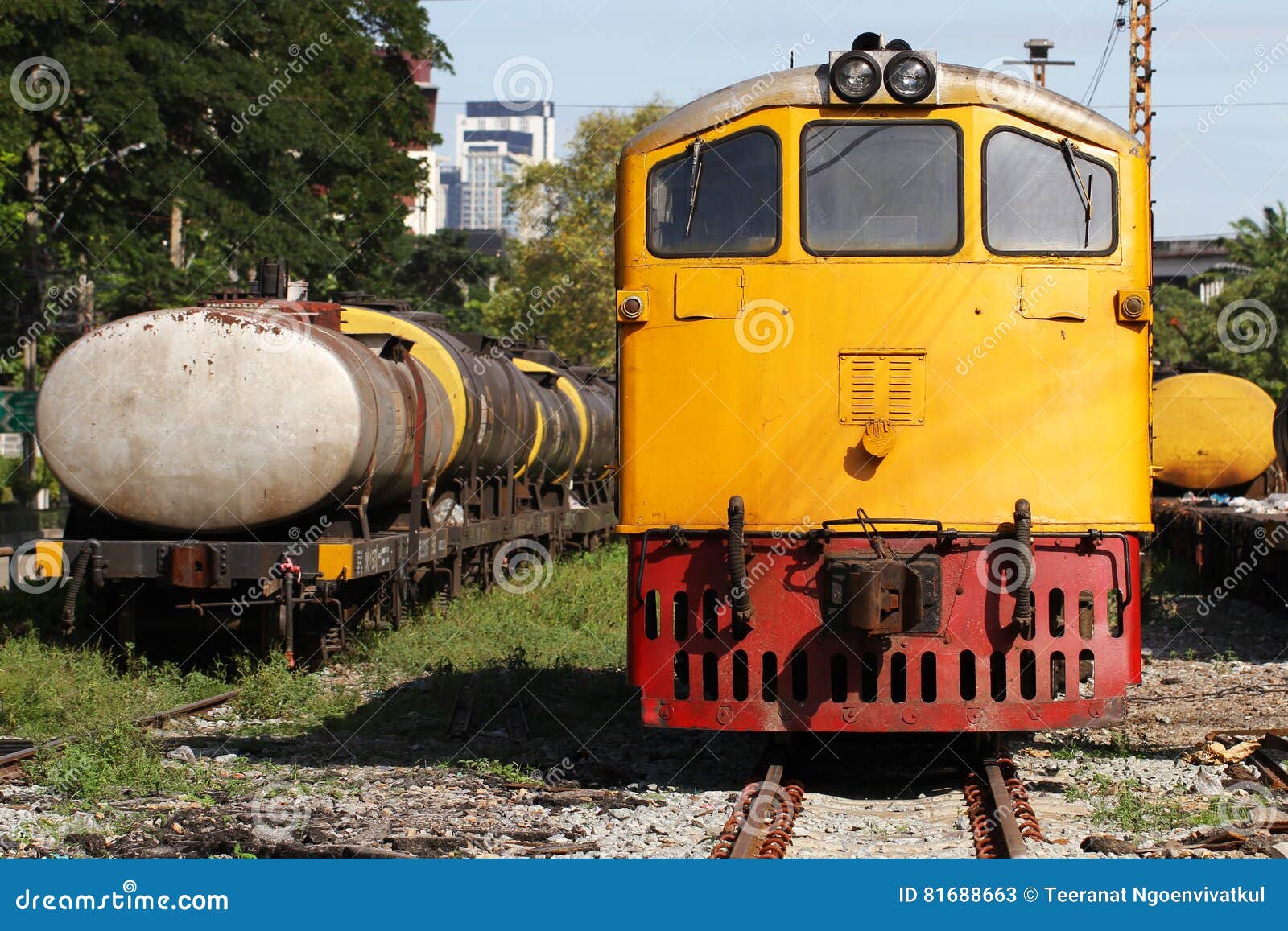 Yellow diesel engine train stock image. Image of head - 81688663