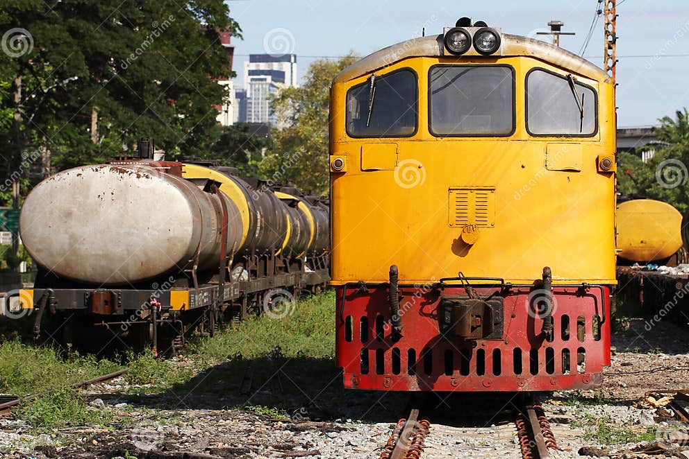 Yellow diesel engine train stock image. Image of head - 81688663