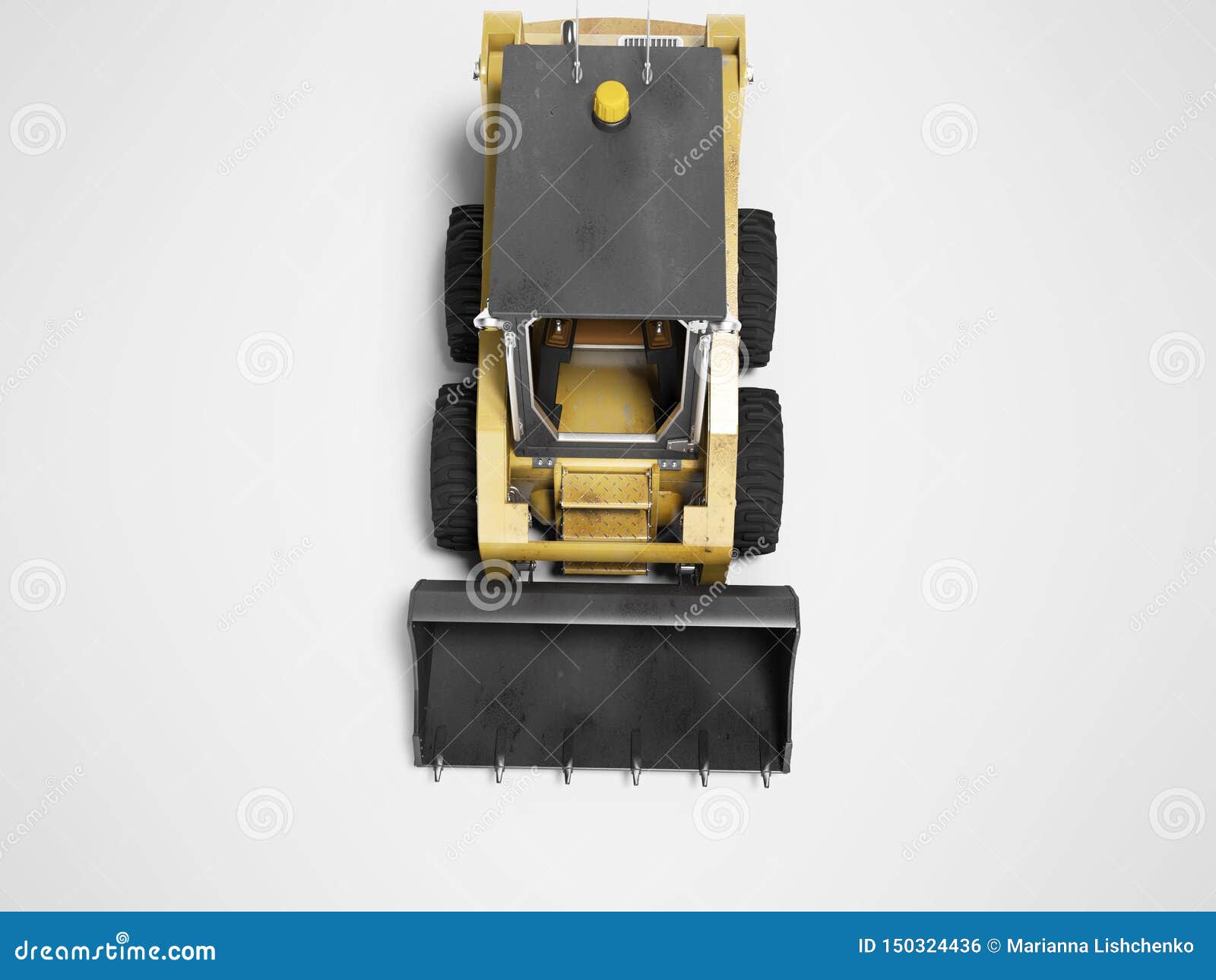 Yellow Diesel Loader with Front Bucket Top View 3d Render on Gray ...