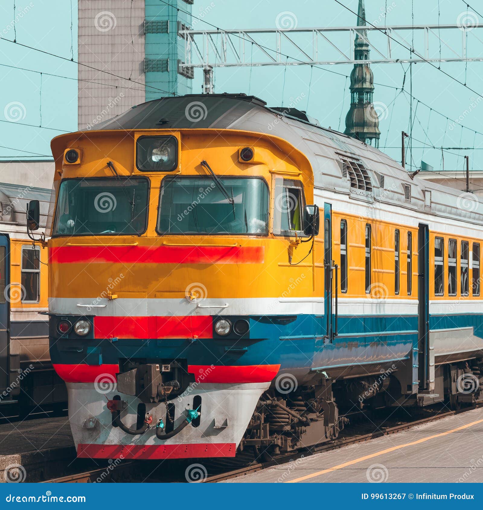 Yellow diesel train stock image. Image of passenger, blue - 99613267