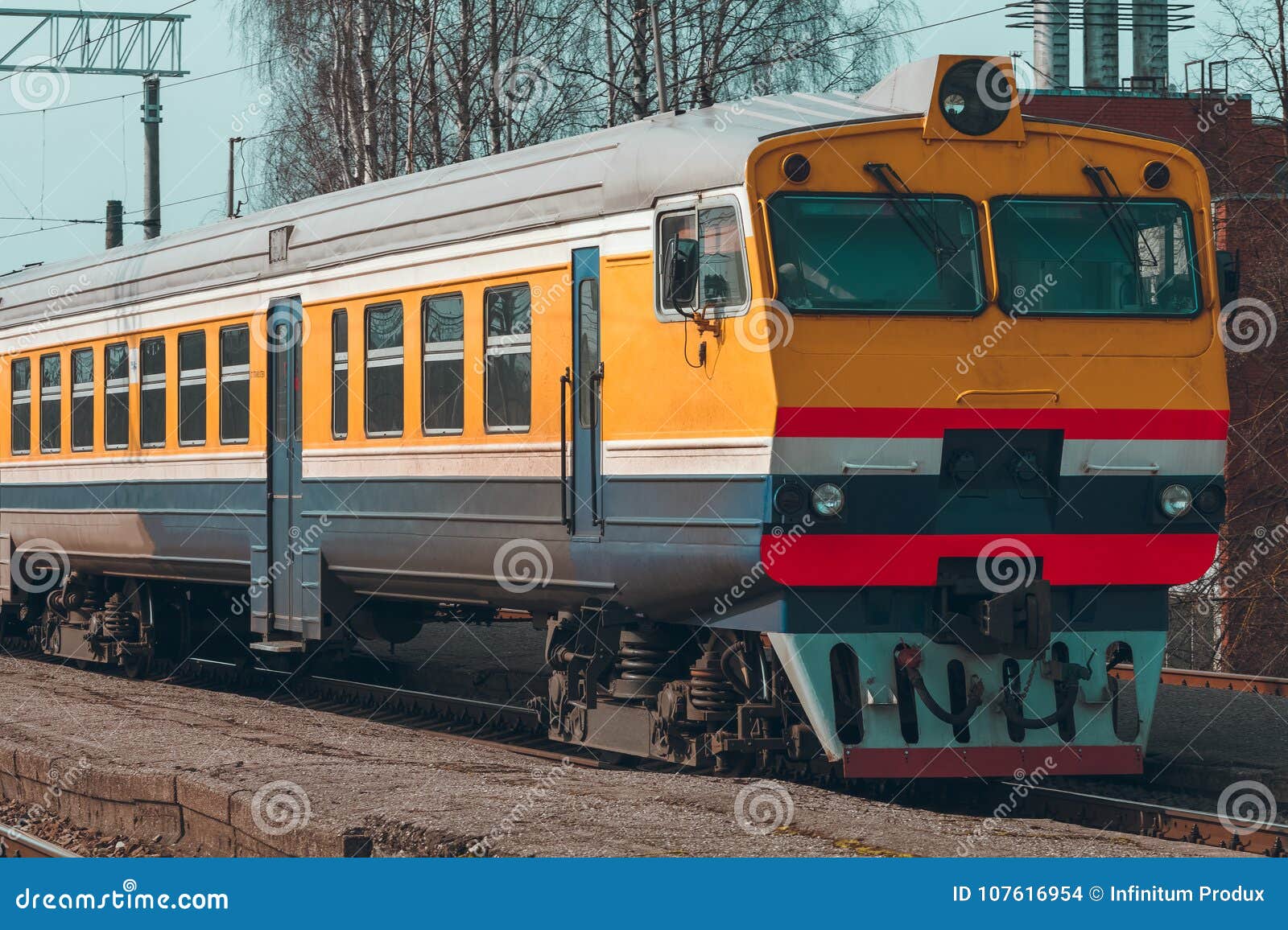 Yellow diesel train stock photo. Image of road, electric - 107616954