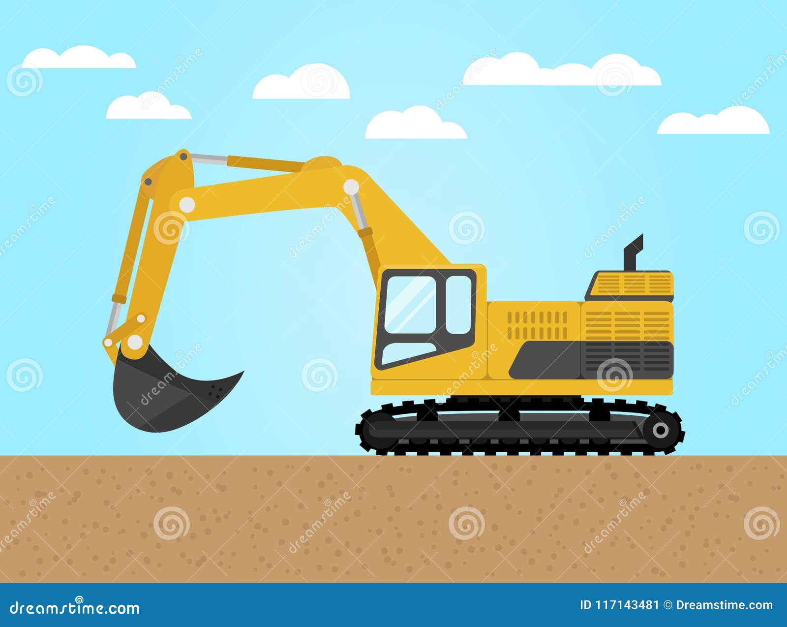 Yellow Digger Flat Design Icon Stock Illustration - Illustration of transportation, transport ...