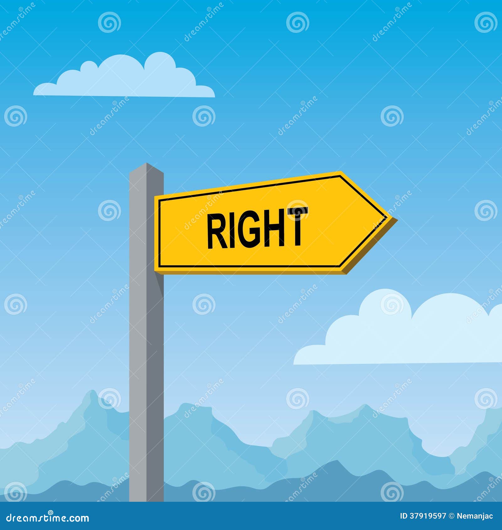 Yellow Direction Sign Pointing Right Stock Illustration - Illustration ...