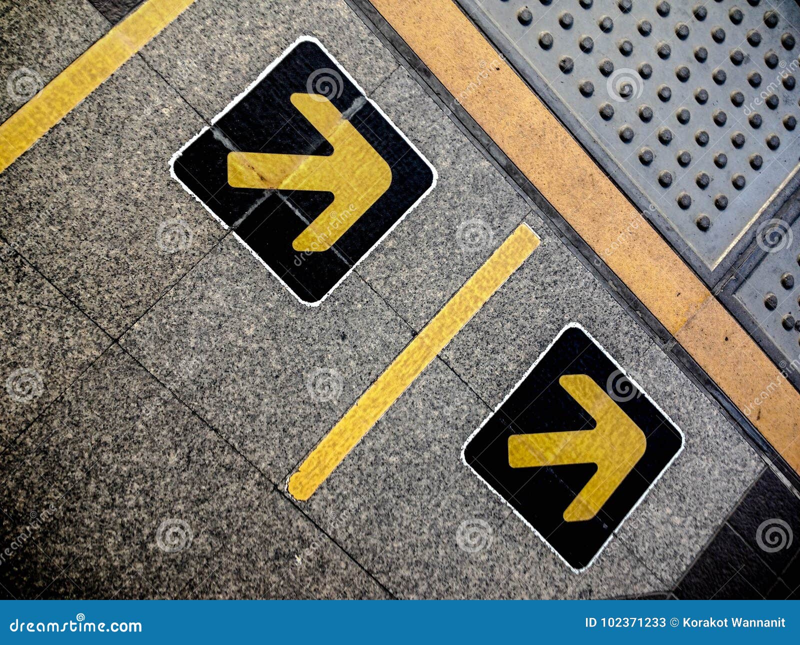 Yellow Direction in Walkway Background. Stock Image - Image of surface ...