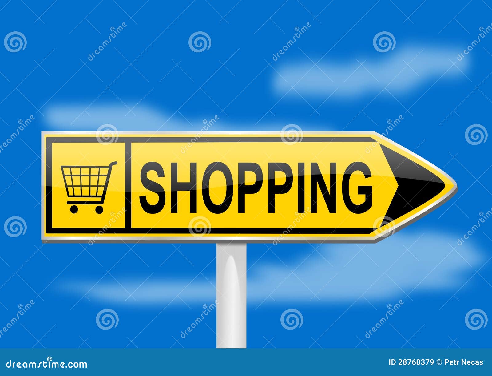 Yellow Directional Arrow with the Word Shopping Stock Illustration ...