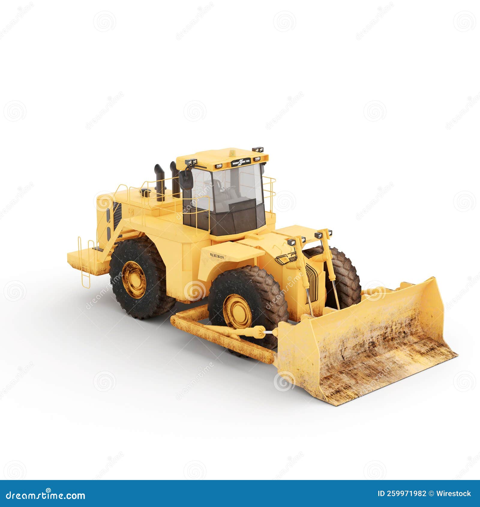 Yellow Dirty Bulldozer Isolated on a Vertical White Background ...