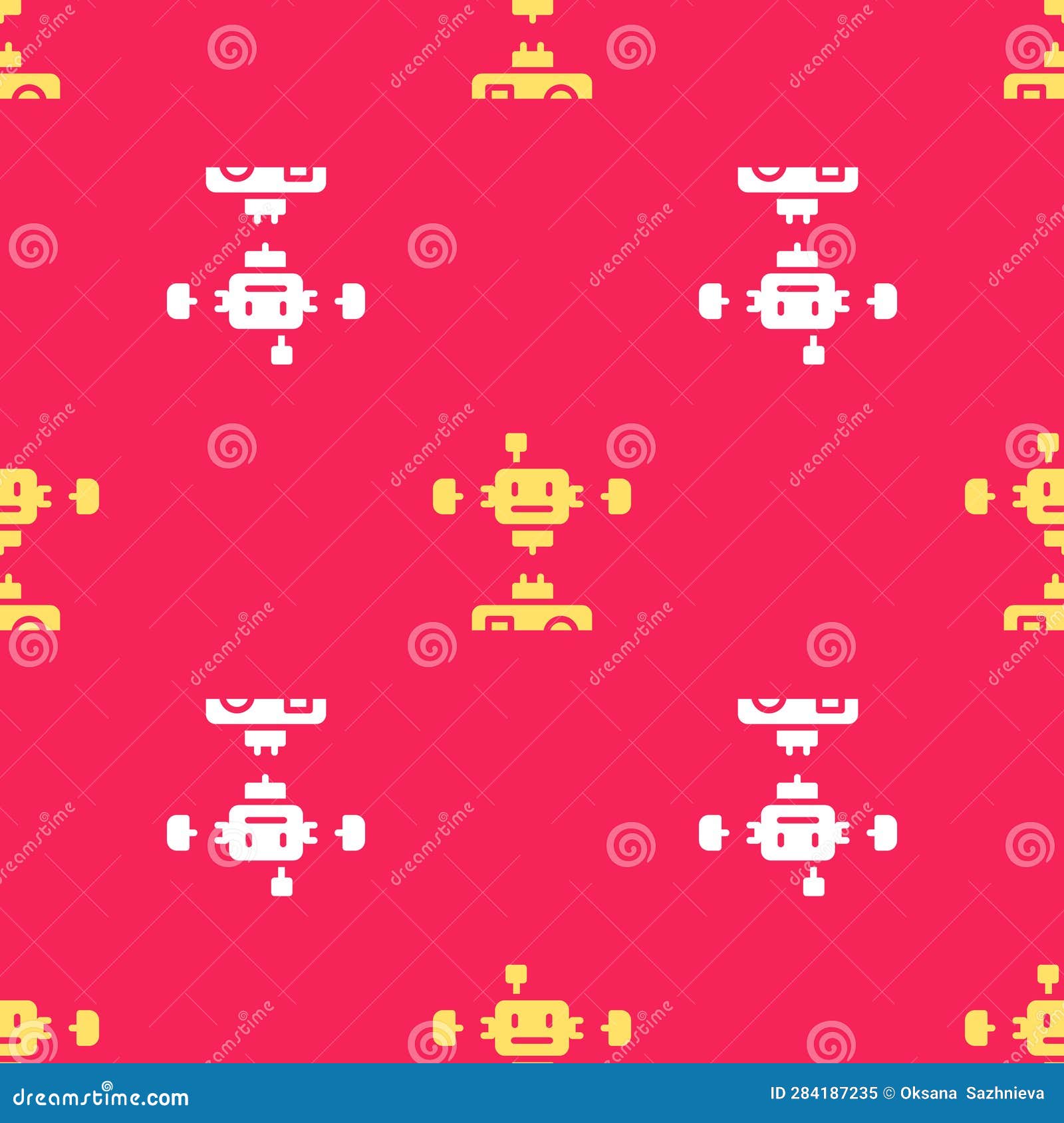 Yellow Disassembled Robot Icon Isolated Seamless Pattern on Red ...