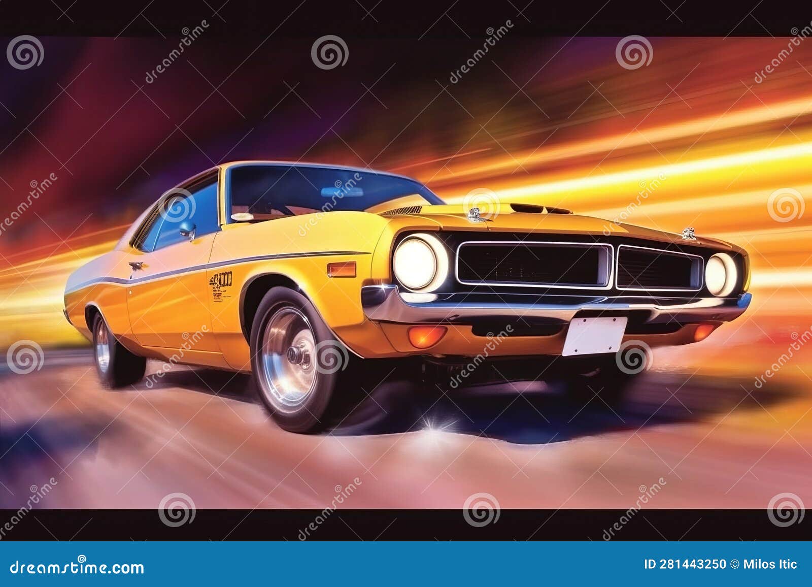 Old Dodge Challenger Car 1968. Silhouette Vector Design. Isolated Side ...