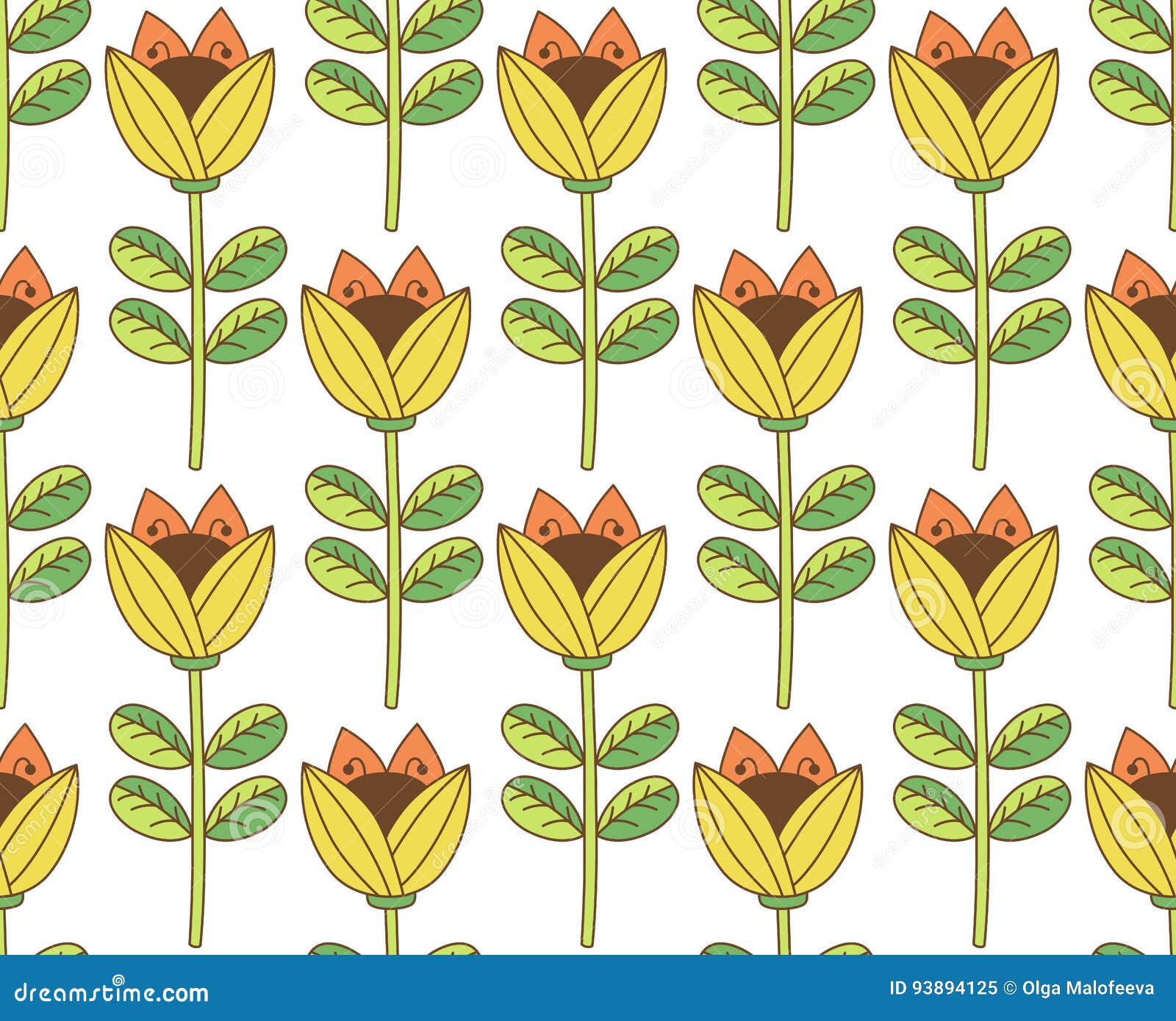 Yellow Doodle Flowers Floral Seamless Vector Pattern Stock Vector ...