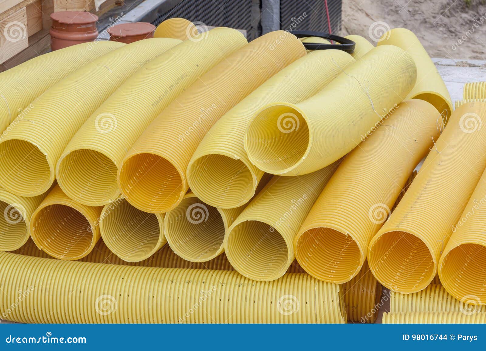 Yellow drain pipe stock photo. Image of construction - 98016744