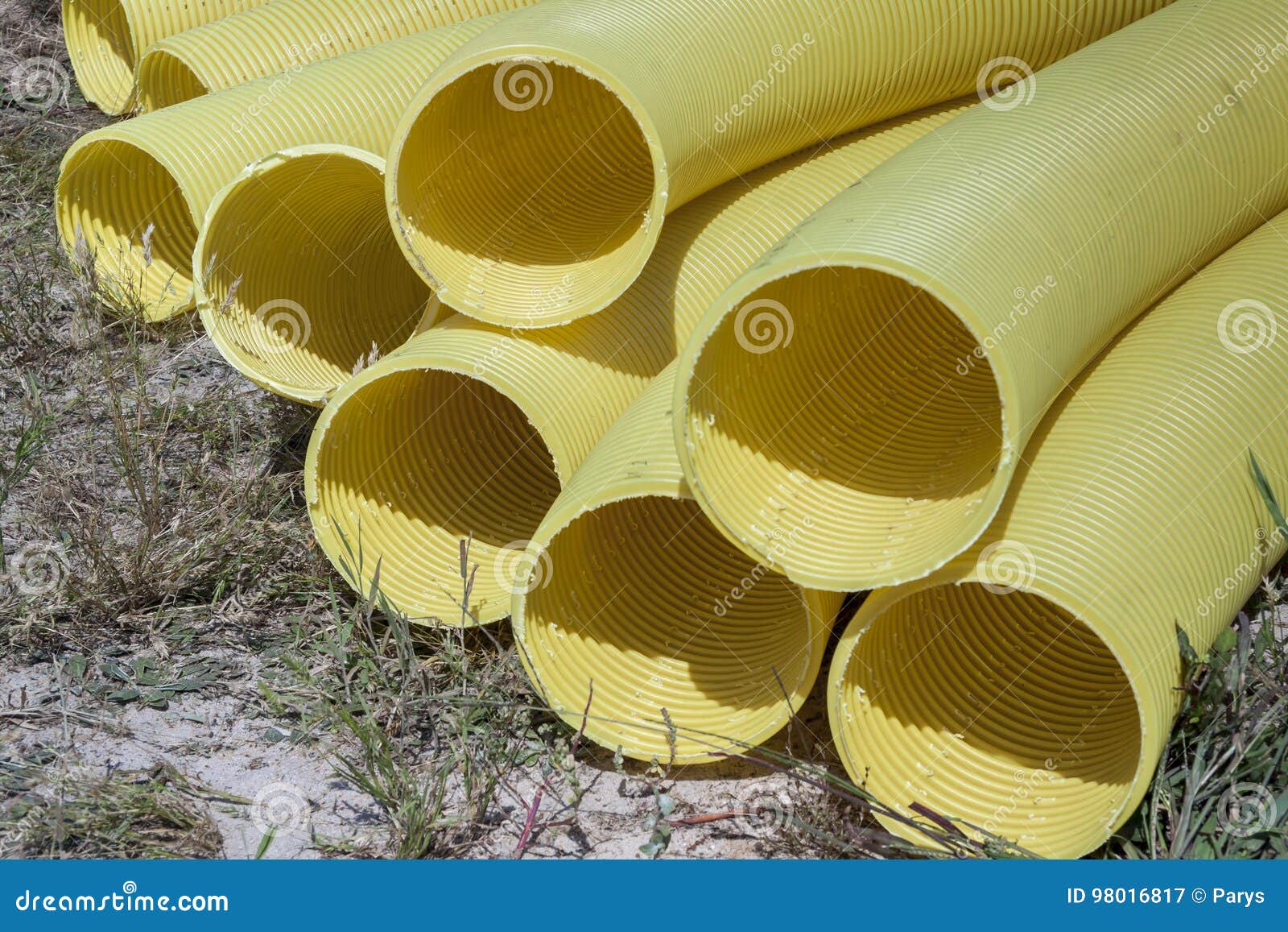 Yellow drain pipe stock image. Image of industry, construction - 98016817