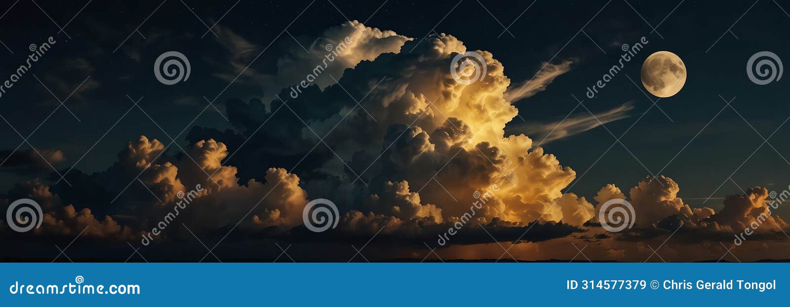 Yellow Dramatic Clouds in Night Sky with Full Ai Generated Stock ...