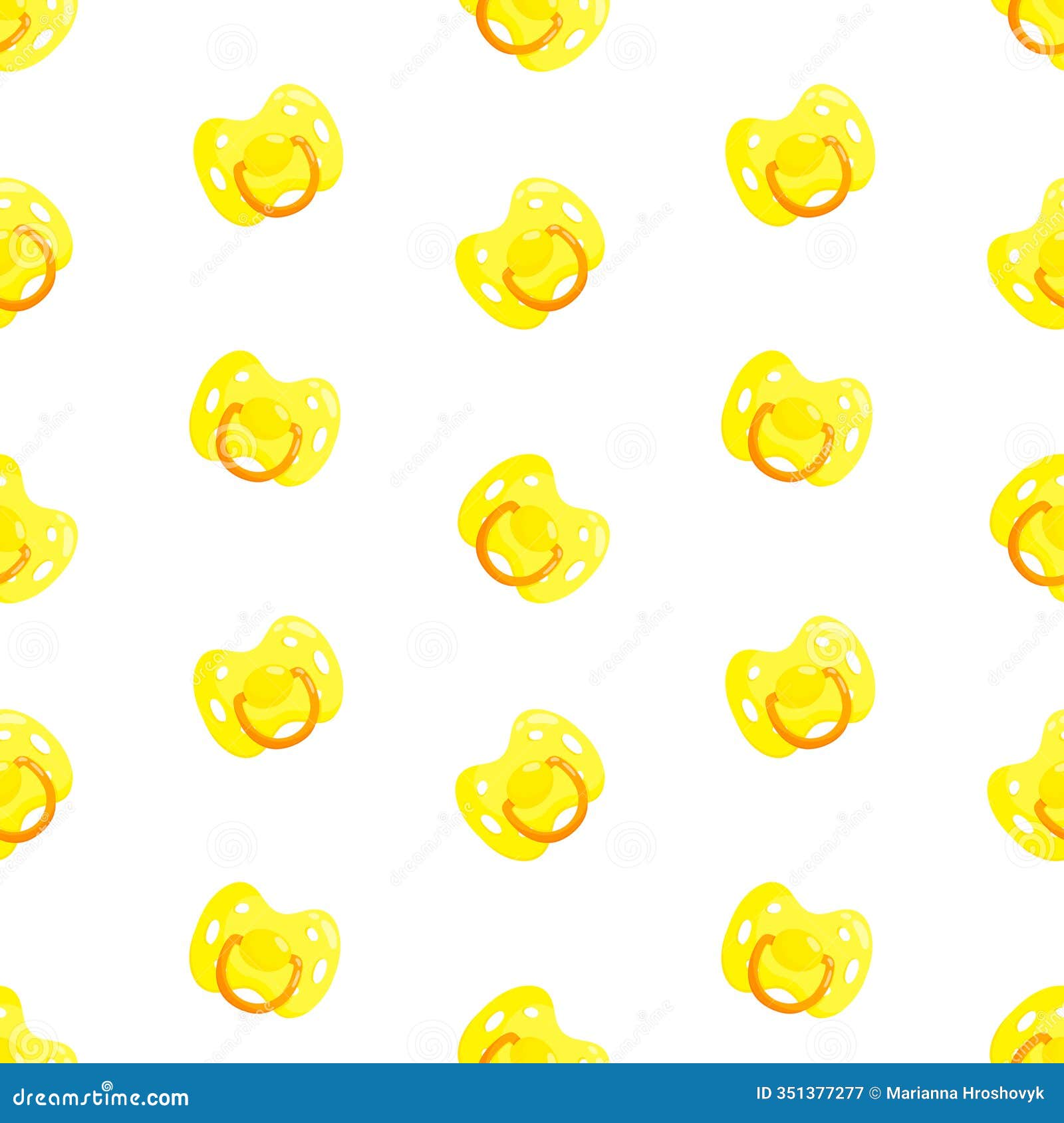 Yellow Dummies Vector Seamless Pattern. Front View Pacifiers Stock ...