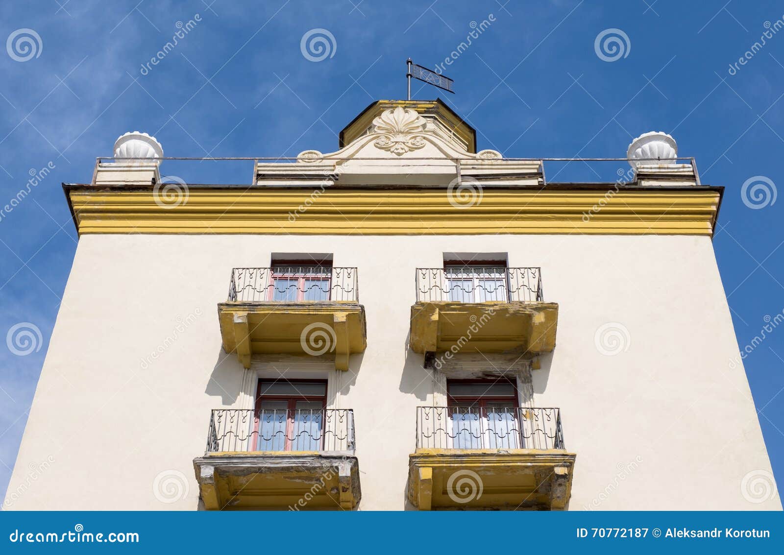 Yellow Dwelling House with Tower and Balcony Stock Image - Image of ...