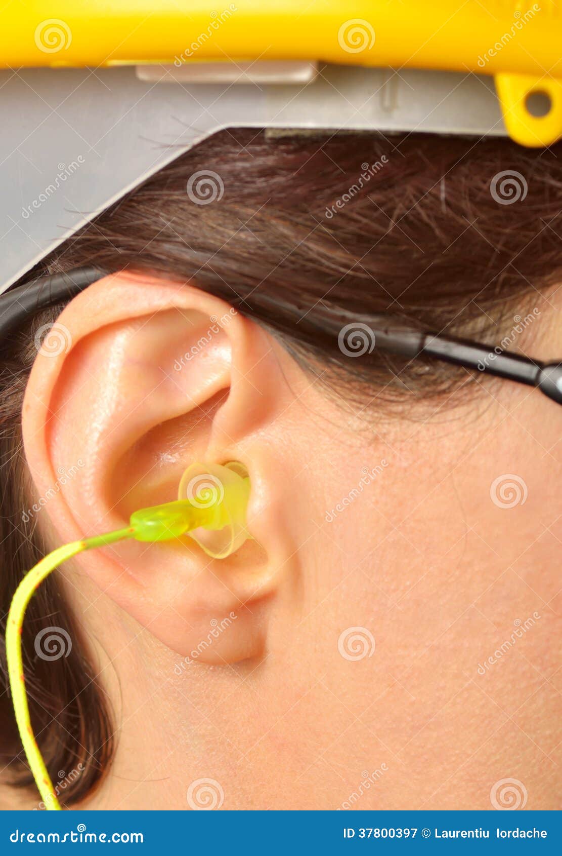 Construction Worker Wearing Protective Ear Plugs Stock Photo ...