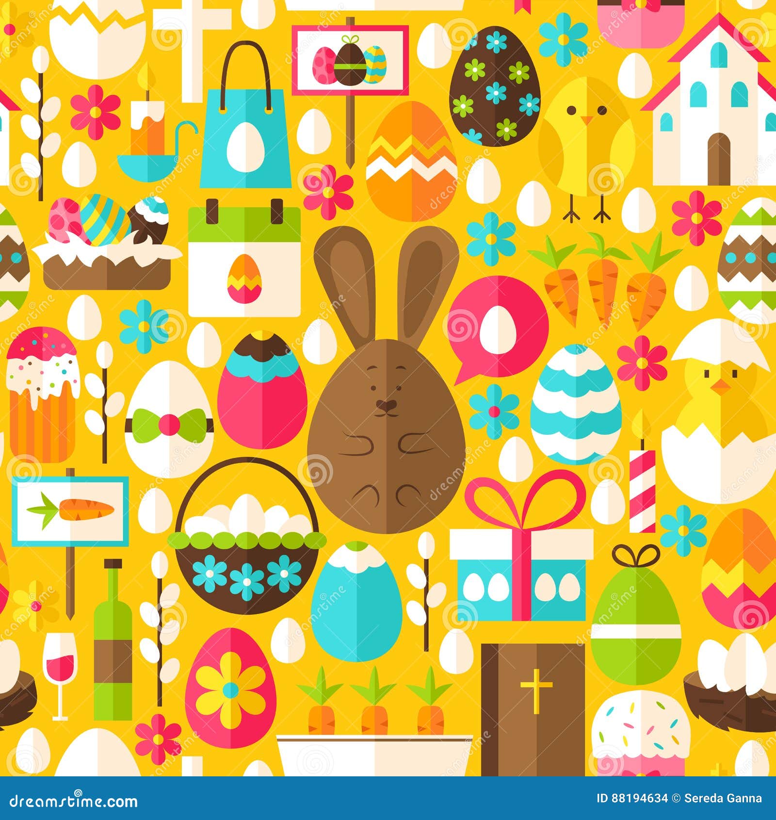 Yellow Easter Seamless Pattern Stock Vector - Illustration of nest ...