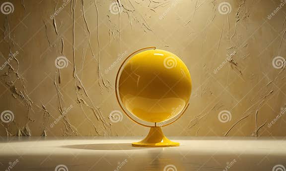 Yellow Egg-shaped Globe with Curved Handle Stands on White Surface ...