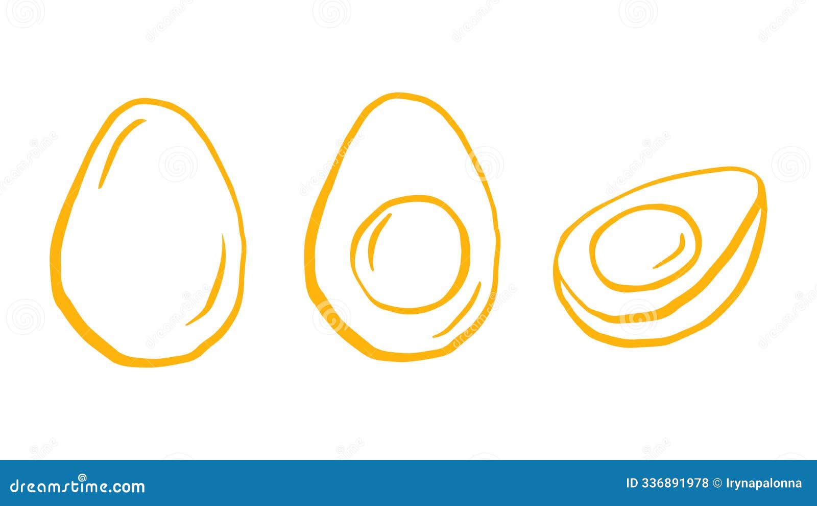 Yellow Eggs Set Doodle Drawing, Boiled Eggs Outline Illustration ...