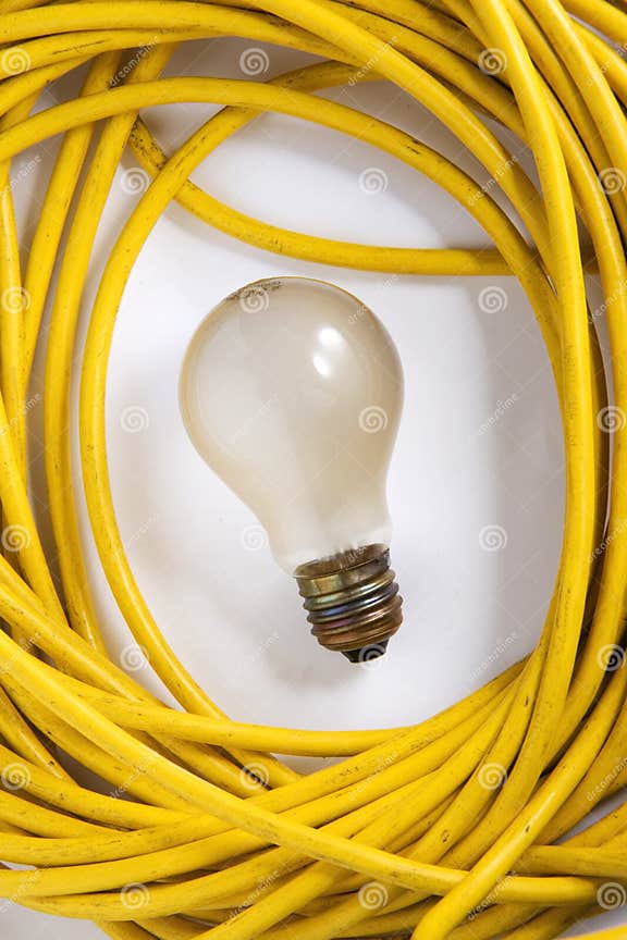 Yellow Electric Cable and Light Bulb Stock Image - Image of electrician ...