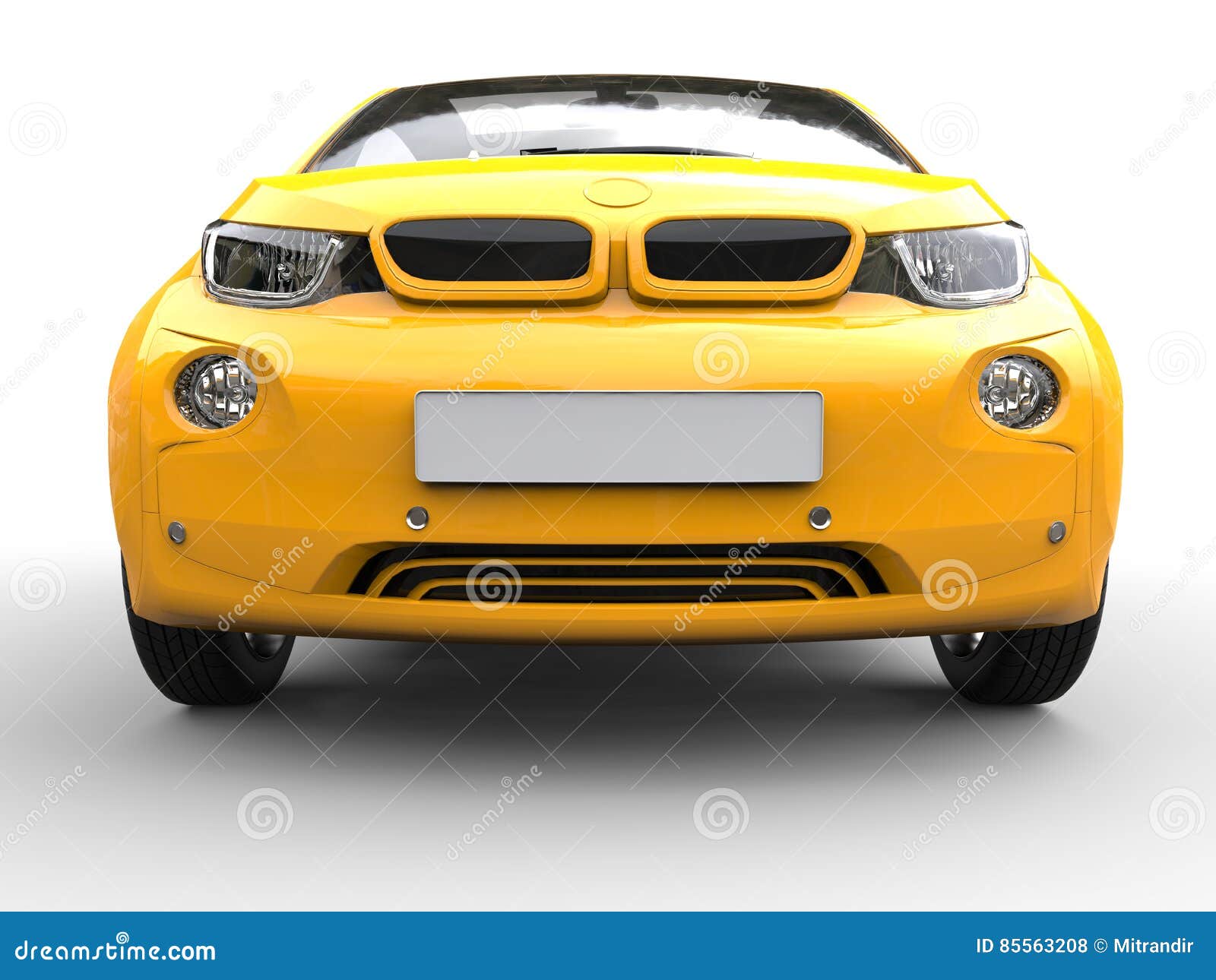 Yellow Electric Car - Front Closeup Shot Stock Illustration ...