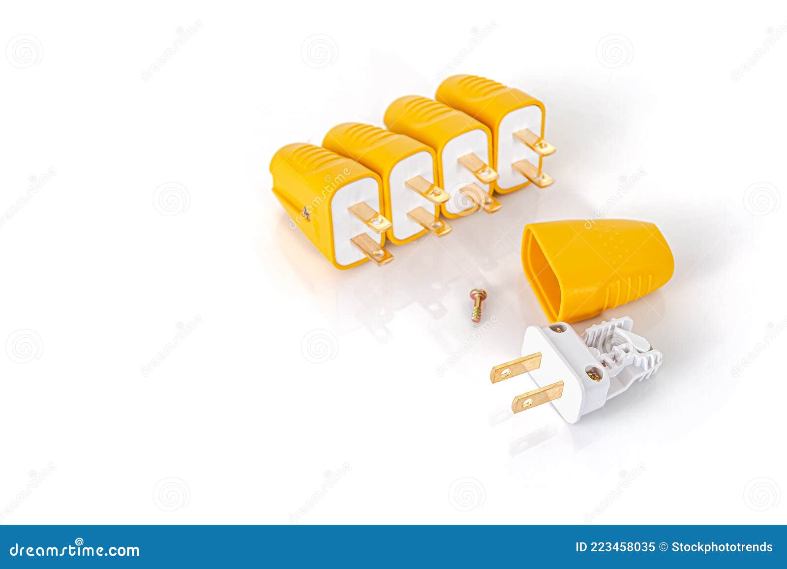 Yellow Electric Connect Plugs Isolated on White Background with Copy ...
