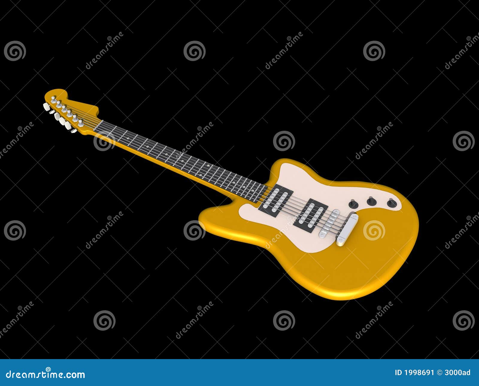 Yellow Electric Guitar Isolated on Black Stock Illustration ...