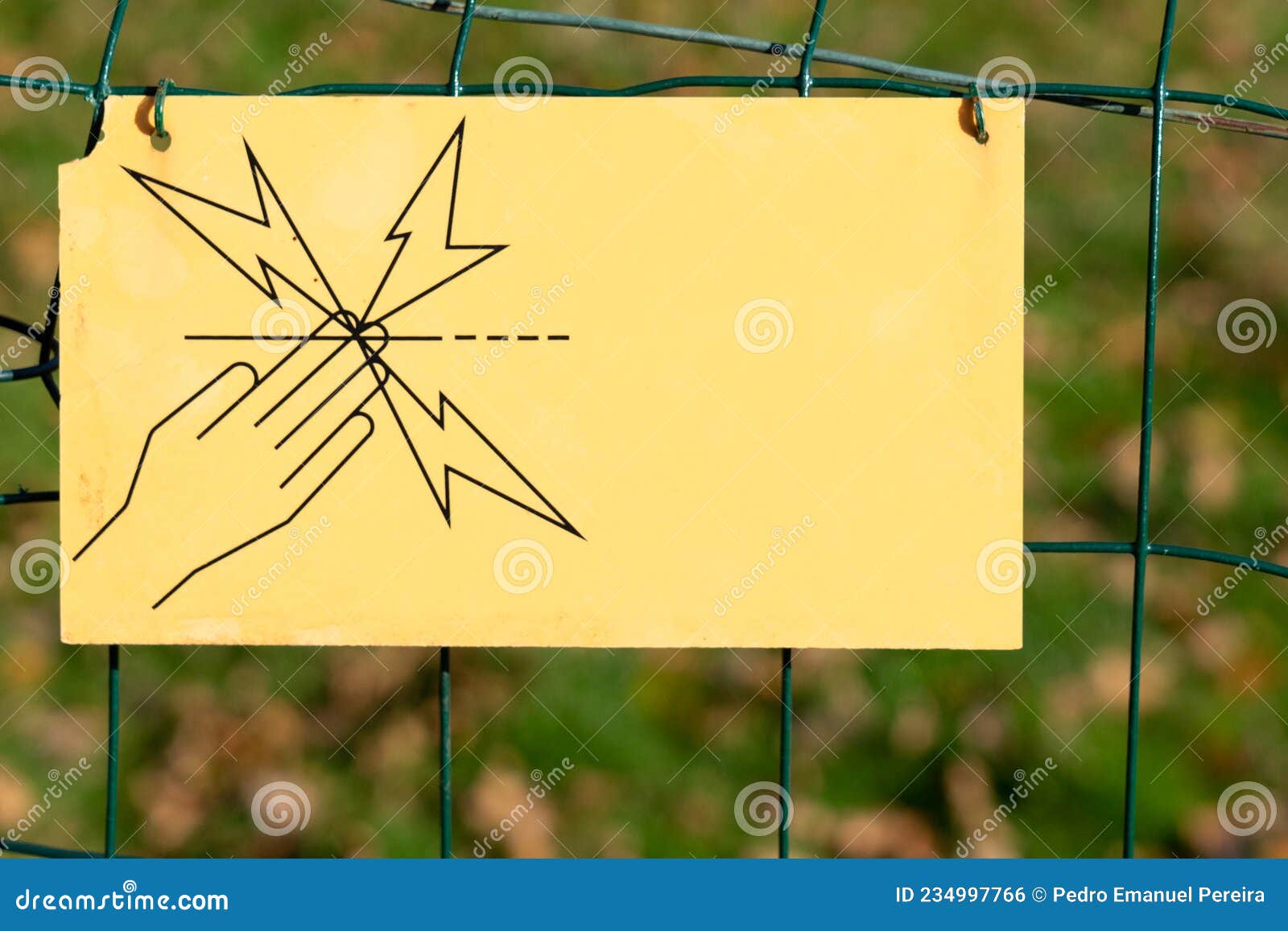 Yellow Electric Shock Warning Signpost on Fence. Stock Photo - Image of ...