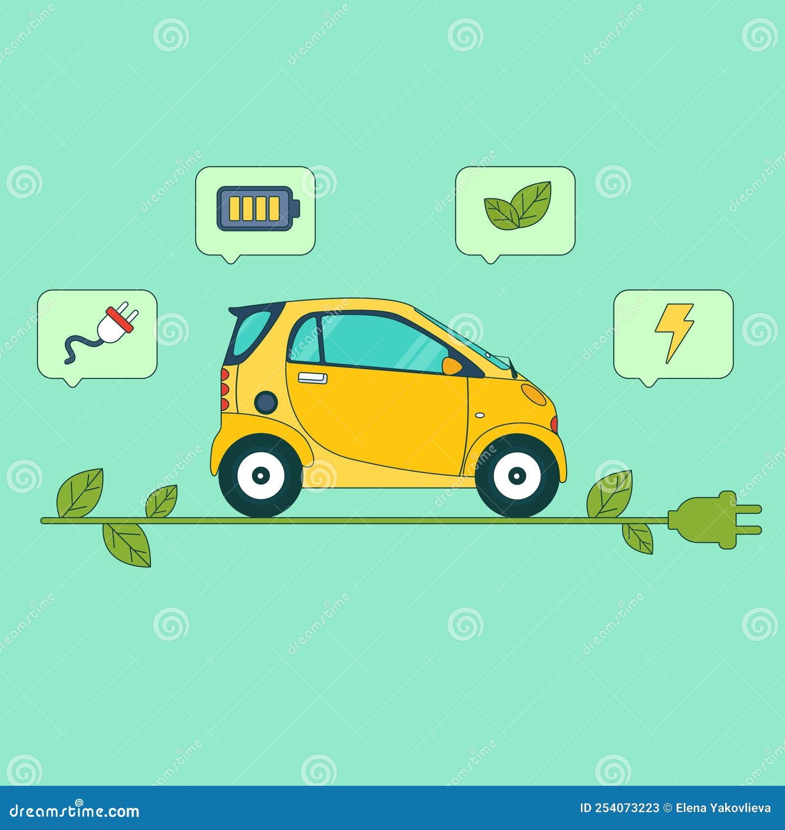 Yellow Electric Smart Car Infographic. Vector Illustration Stock Vector ...
