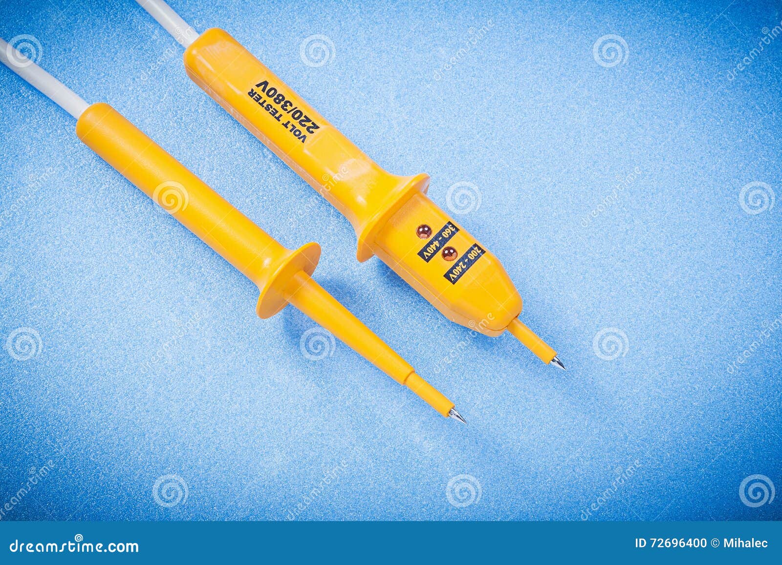 Yellow Electrical Tester on Blue Background Horizontal View Elec Stock ...