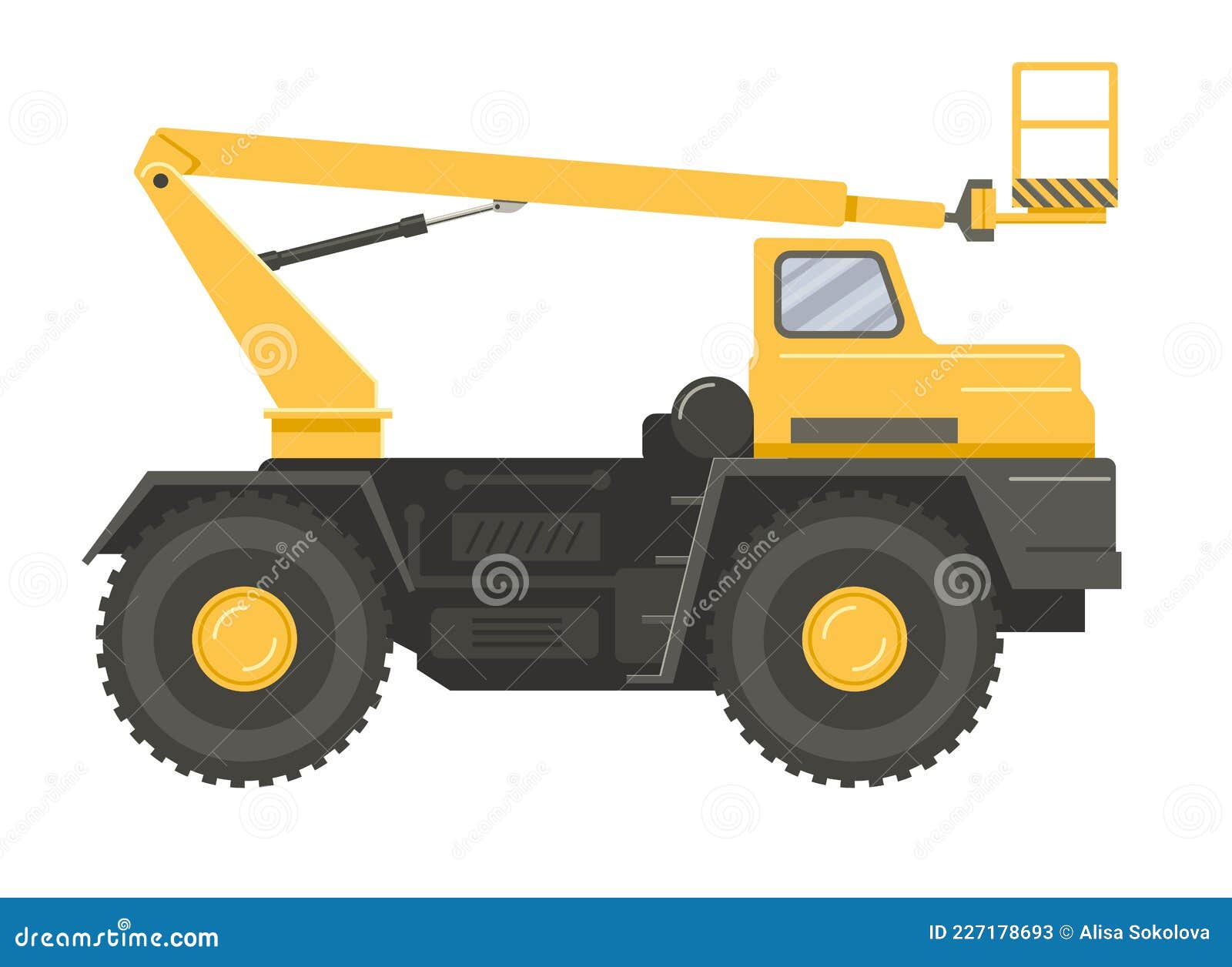 Yellow Elevated Work Platform Side View. Vector Flat Design Stock ...