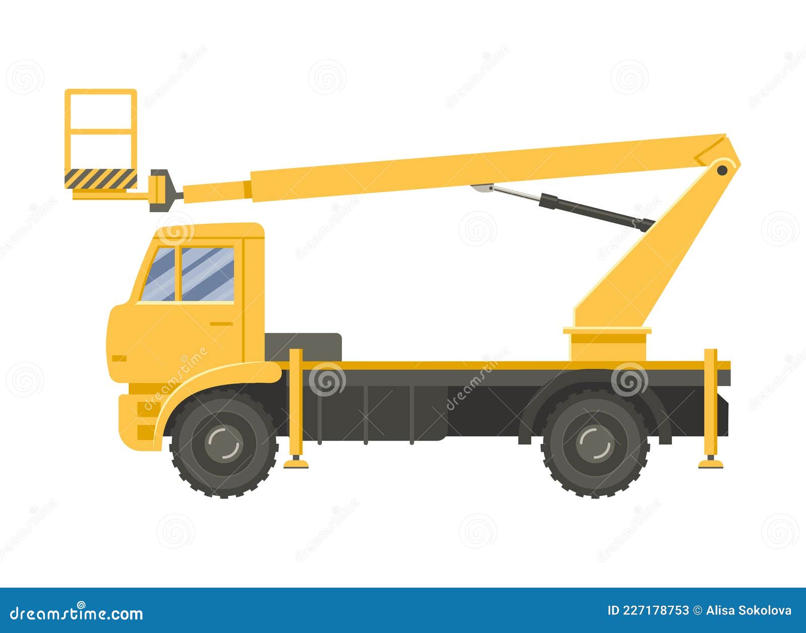 Yellow Elevated Work Platform Side View. Vector Flat Design Stock ...