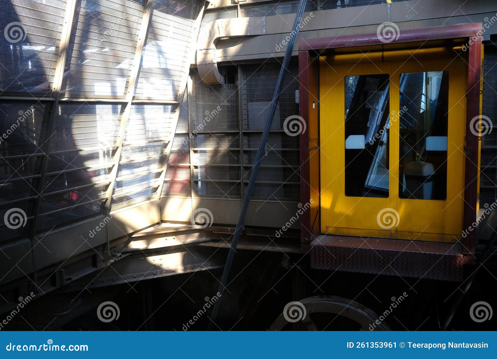 Yellow Elevator for Tourists at Eiffel Tower. Stock Image - Image of ...