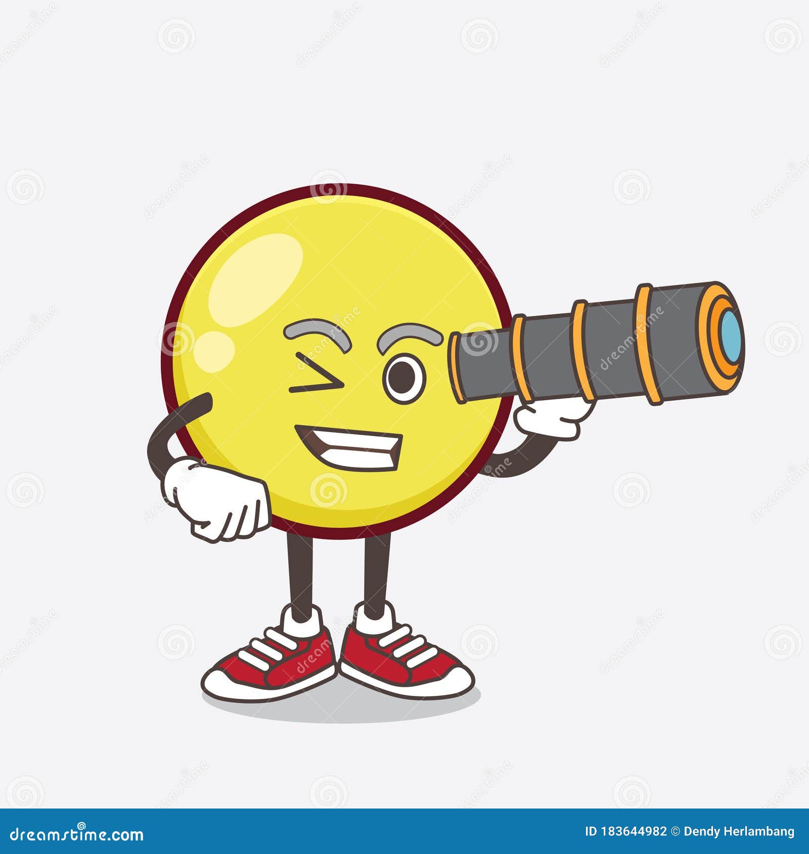 Yellow Emoticon Cartoon Mascot Character Using a Monocular Stock Vector ...