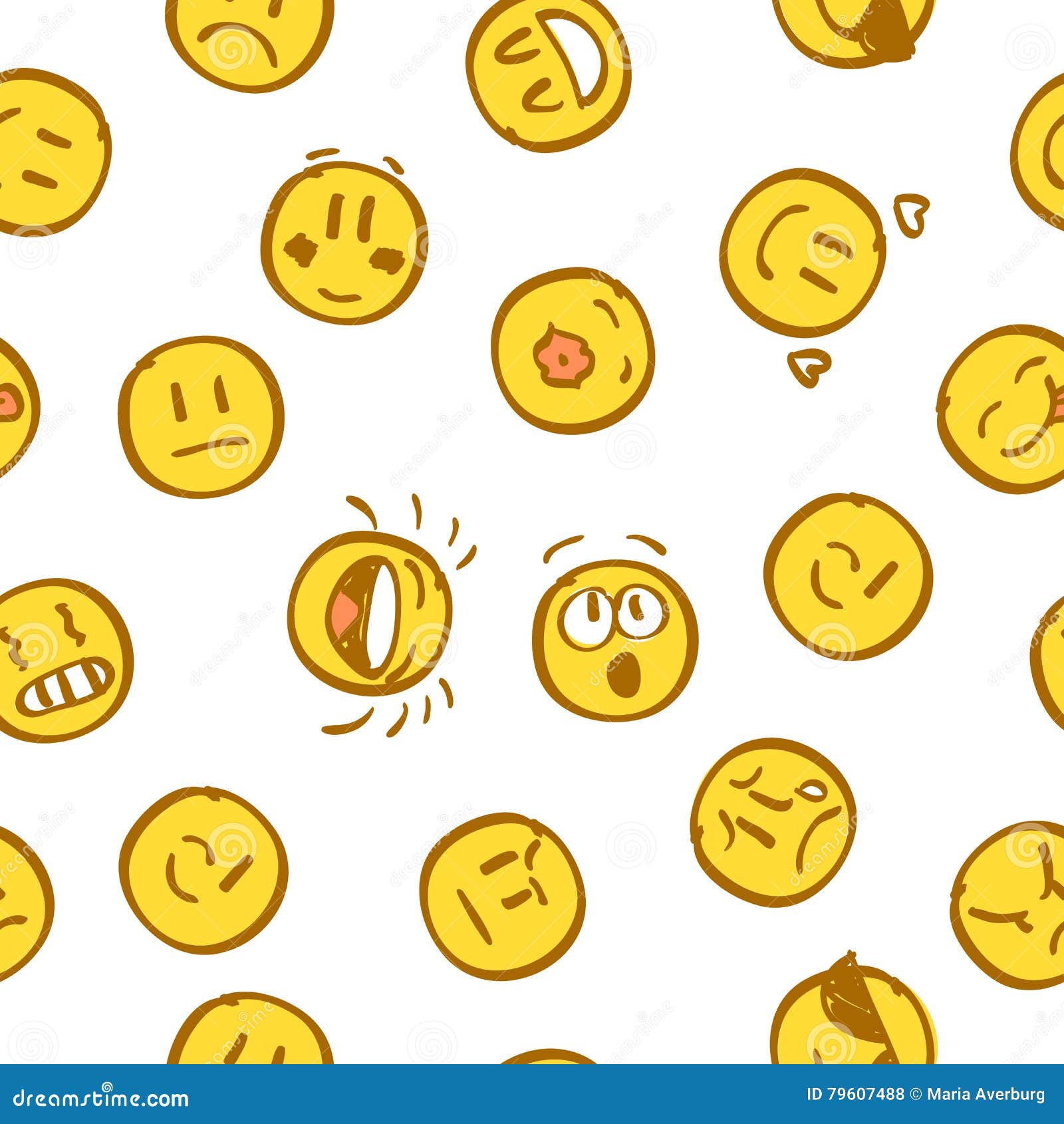 Emoticon Seamless Pattern. Emotions Cartoon Emojis Background. Funny ...