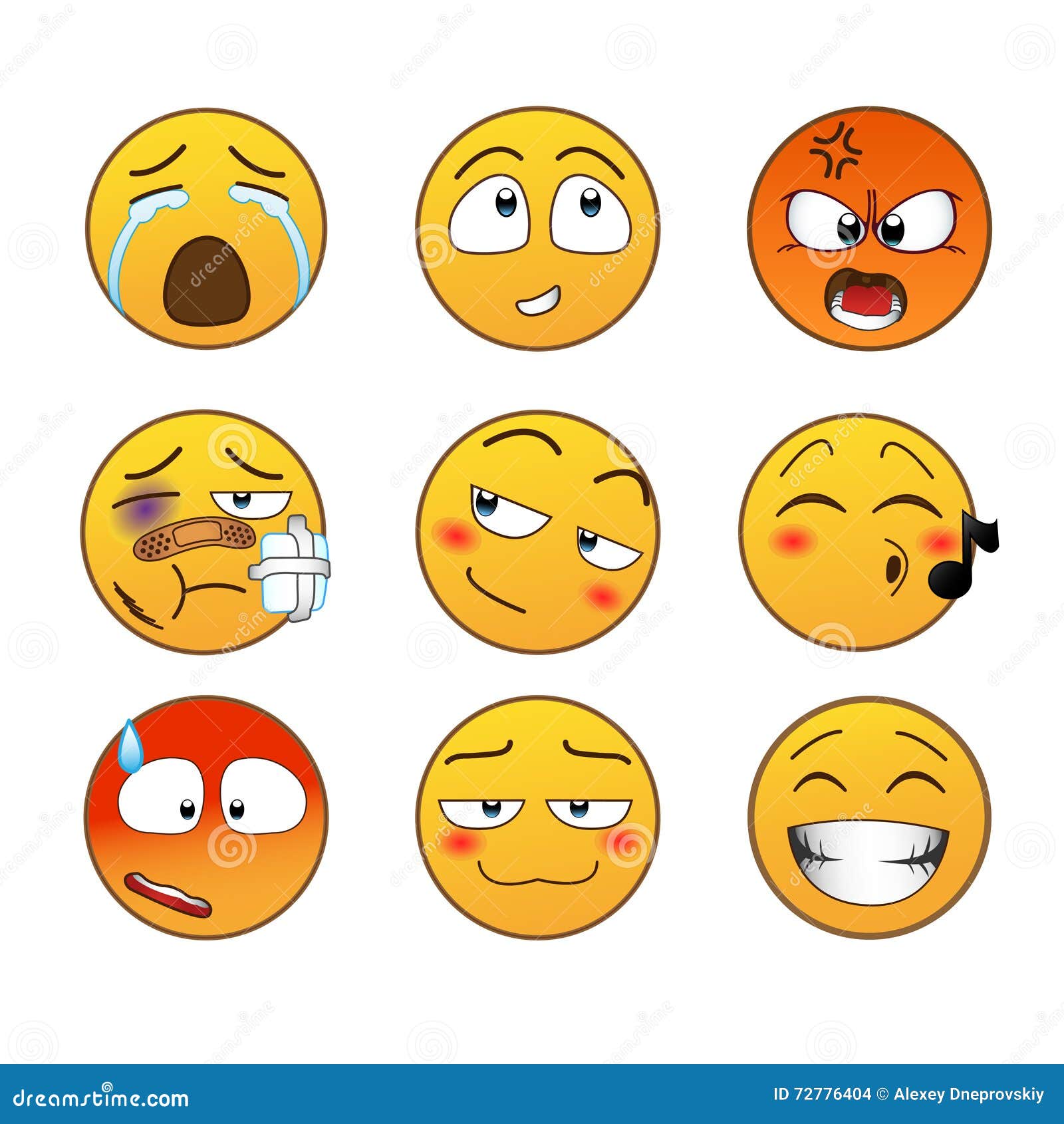Yellow emotions set stock vector. Illustration of comic - 72776404